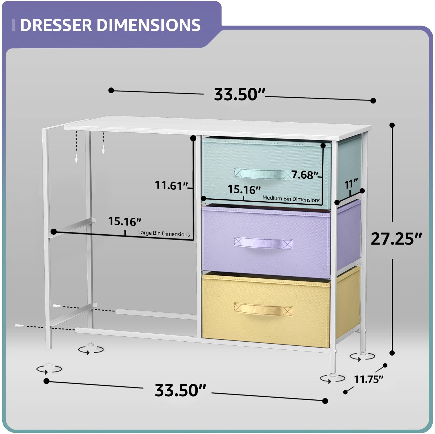 Sorbus Kids Dresser with 5 Drawers - Storage Chest Organizer Unit with Steel Frame, Wood Top & Handles, Tie-dye Fabric Bins for Clothes - Wide Furniture for Bedroom Hallway Kids Room Nursery & Closet