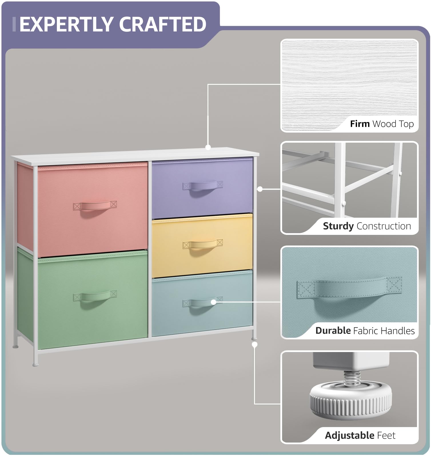 Sorbus Kids Dresser with 5 Drawers - Storage Chest Organizer Unit with Steel Frame, Wood Top & Handles, Tie-dye Fabric Bins for Clothes - Wide Furniture for Bedroom Hallway Kids Room Nursery & Closet