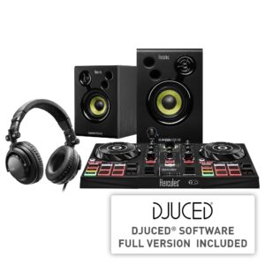 hercules dj learning kit w/ inpulse 200 dj controller, 15 watt monitor speakers and sound-isolating headphones –2 decks