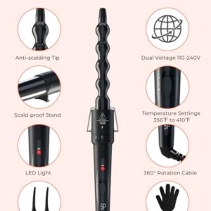 5 in 1 Curling Wand Set: Ohuhu Curling Iron Wand 5Pcs 0.35 to 1.25 Inch Interchangeable Ceramic Barrel Heat Protective Glove 2 Clips Dual Voltage Hair Curler for Girls Women Mother Gift Black