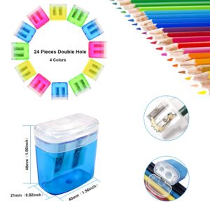 ForTomorrow Manual Pencil Sharpener Bulk - 24 Pack Small Colored Handheld Dual Hole Pencil Sharpeners with Lid for Kids, School Classroom