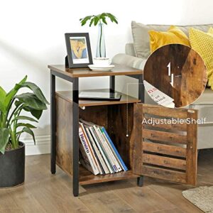 VASAGLE Nightstand, End Table with Open Shelf, Side Table, Inner Adjustable Shelf, Steel Frame, 15.7 x 15.7 x 23.6 Inches, Bedroom, Industrial, Rustic Brown and Black ULET62BX