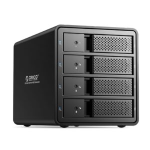 orico 4 bay raid hard drive enclosure aluminum with hard drive tray-less design hdd enclosure max up to 80tb support raid 0/1/3/5/10/jbod/single mode, designed with safety lock -9548ru3