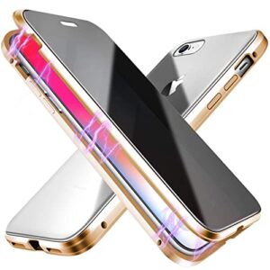 anti-peep magnetic case for iphone 7/8/se 3 (2022)/iphone se 2020,anti peeping magnetic double-sided privacy clear back metal bumper antipeep anti-spy phone cases cover for iphone 7/8/se 2/se 3-gold