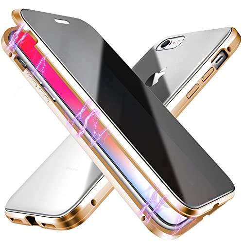 Anti-peep Magnetic Case for iPhone 7/8/SE 3 (2022)/iPhone SE 2020,Anti Peeping Magnetic Double-Sided Privacy Clear Back Metal Bumper Antipeep Anti-Spy Phone Cases Cover for iPhone 7/8/SE 2/SE 3-Gold