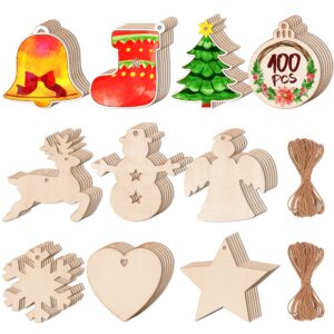 max fun 100pcs diy wooden christmas ornaments unfinished predrilled wood circles for crafts centerpieces holiday hanging decorations in 10 shapes