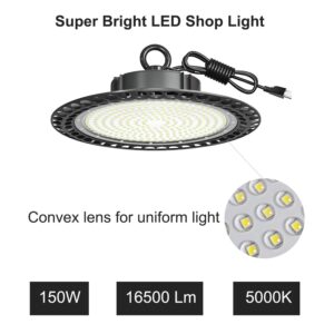 FAITHSAIL 150W UFO LED High Bay Light, 5000K,16500lm,1-10V Dimmable [600W Equivalent], with US Plug,Super Bright IP65 LED Shop Light Fixture for Warehouse/Workshop/Stadium