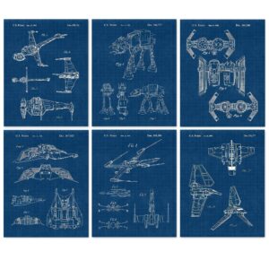 vintage star vessels patent prints, 6 (8x10) unframed photos, wall art decor gifts for home office studio gears garage shop man cave school student teacher coach comic-con sci fi wars movies fans