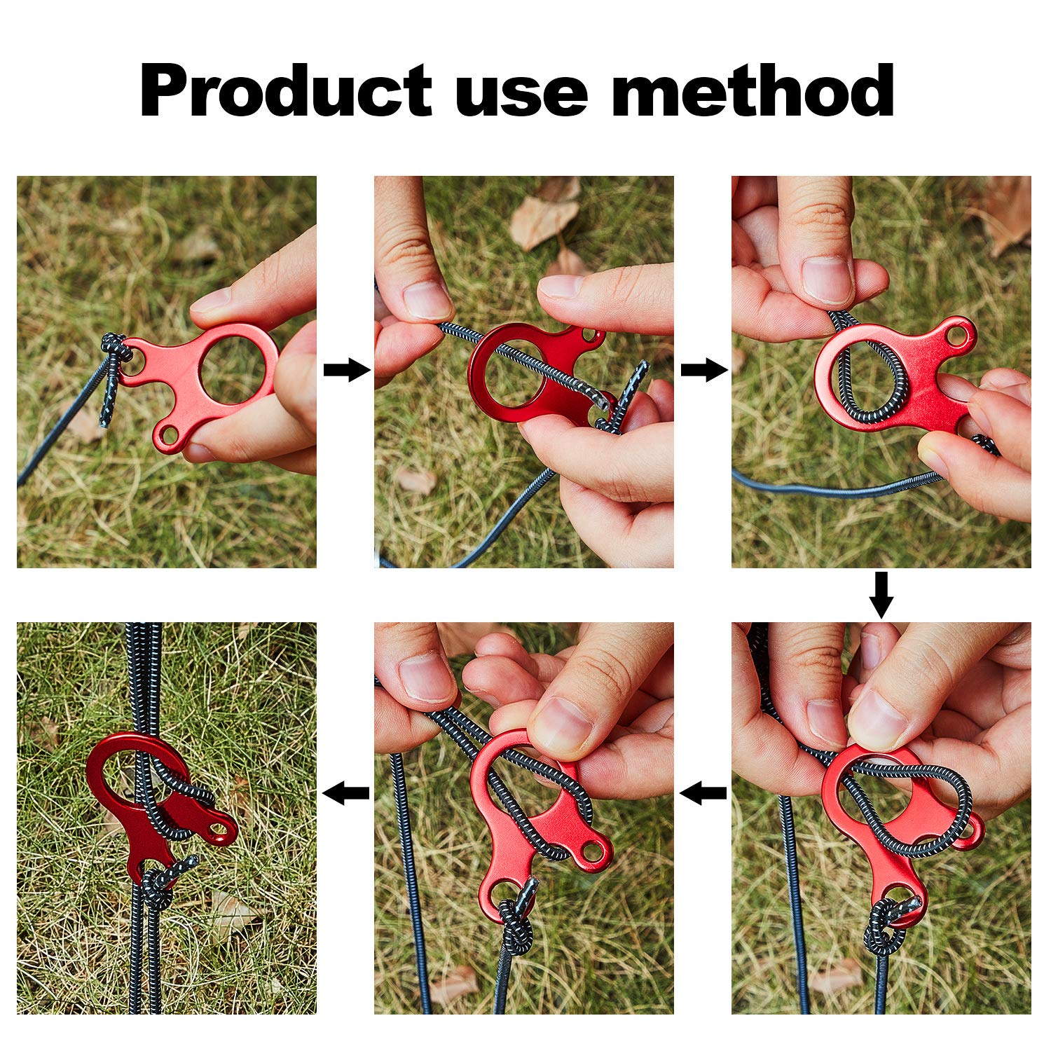 SATINIOR 20 Pieces Aluminum Alloy Guyline Cord Adjuster Tent Tensioners Rope Adjuster Tent Rope Adjusters for Outdoor Camping Hiking, Red (Snail Style)