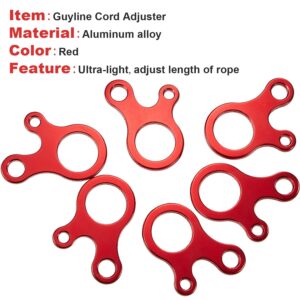 SATINIOR 20 Pieces Aluminum Alloy Guyline Cord Adjuster Tent Tensioners Rope Adjuster Tent Rope Adjusters for Outdoor Camping Hiking, Red (Snail Style)