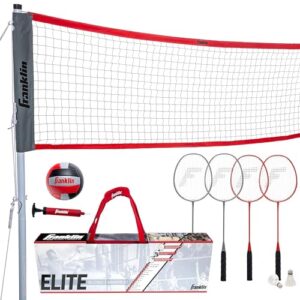 franklin sports elite badminton volleyball combo net set - includes volleyball,badminton rackets,birdies, poles/net, stakes, ropes, boundary kit - beach or backyard badminton - easy setup