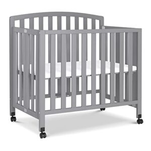 davinci dylan folding portable 3-in-1 convertible mini crib and twin bed in grey, greenguard gold certified