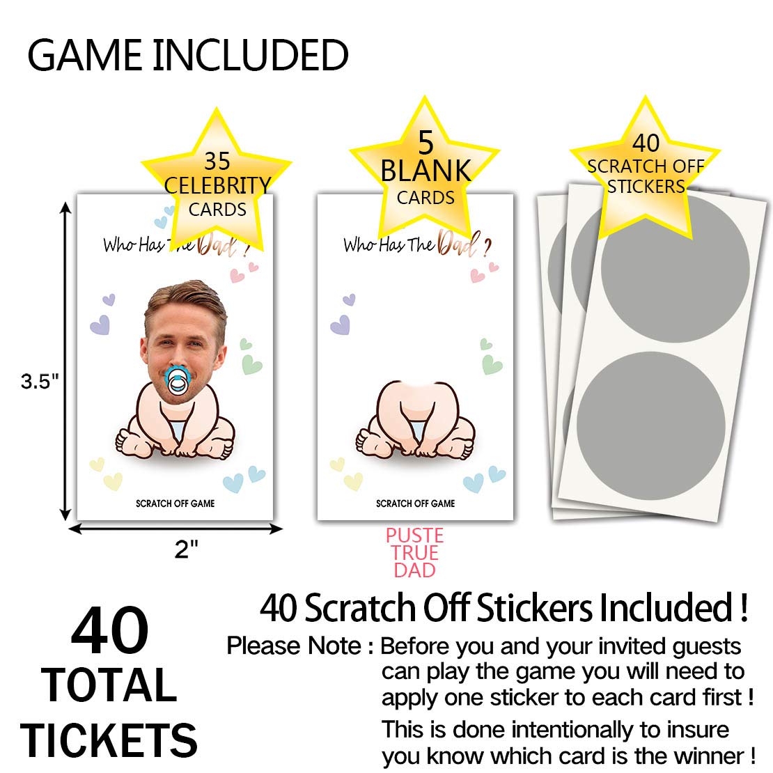 ukebobo Baby Shower Games – Celebrity Baby Shower Games,Scratch Off Card Game for Door Prizes, Lottery, Ice Breaker – Decorations for Baby Shower – 40 Cards