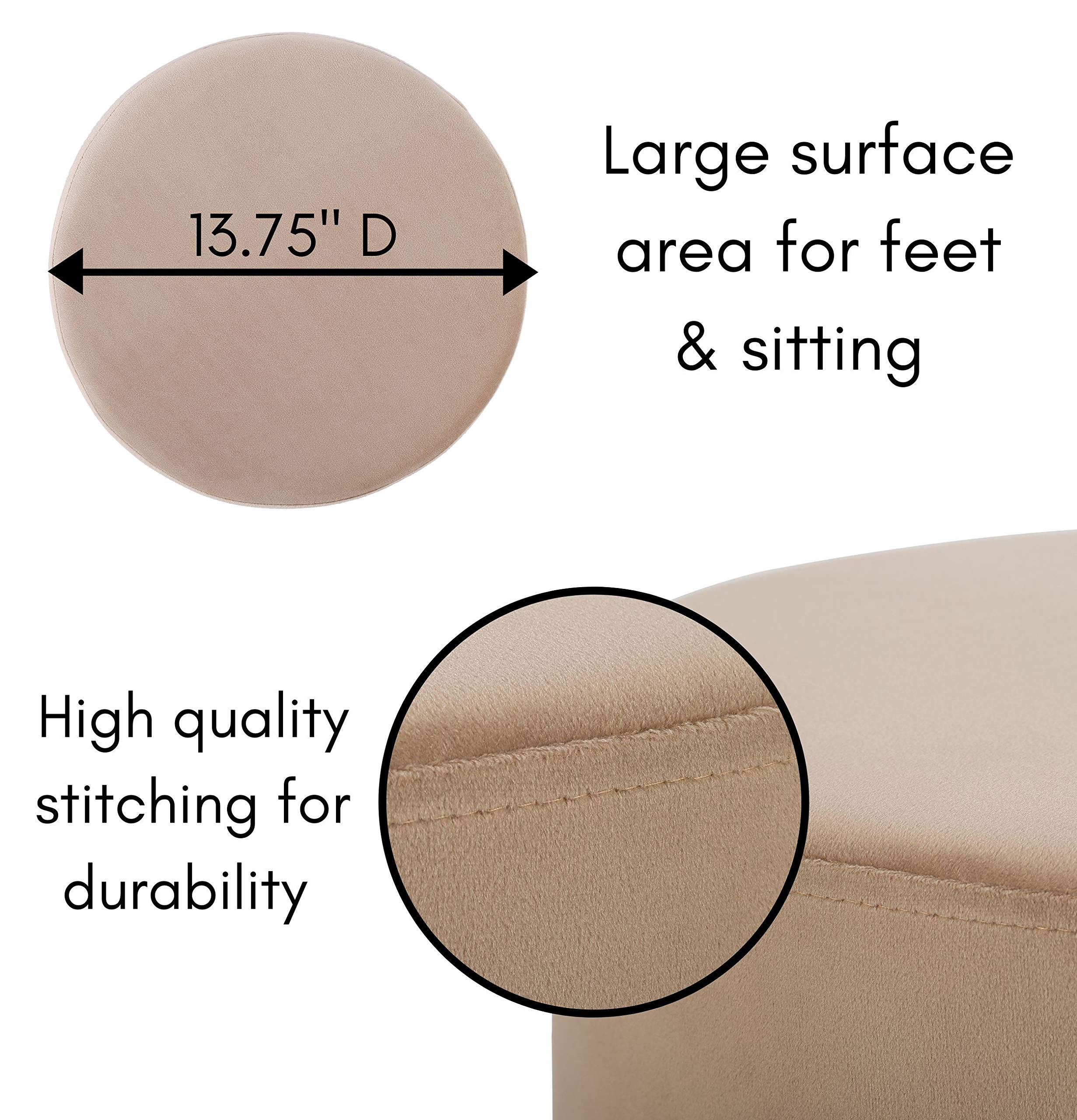 BIRDROCK HOME Round Taupe Velvet Ottoman Foot Stool – Soft Compact Padded Vanity Stool - Great for The Living Room, Bedroom and Kids Room - Small Furniture (Taupe)