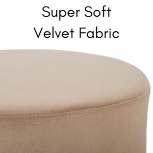 BIRDROCK HOME Round Taupe Velvet Ottoman Foot Stool – Soft Compact Padded Vanity Stool - Great for The Living Room, Bedroom and Kids Room - Small Furniture (Taupe)