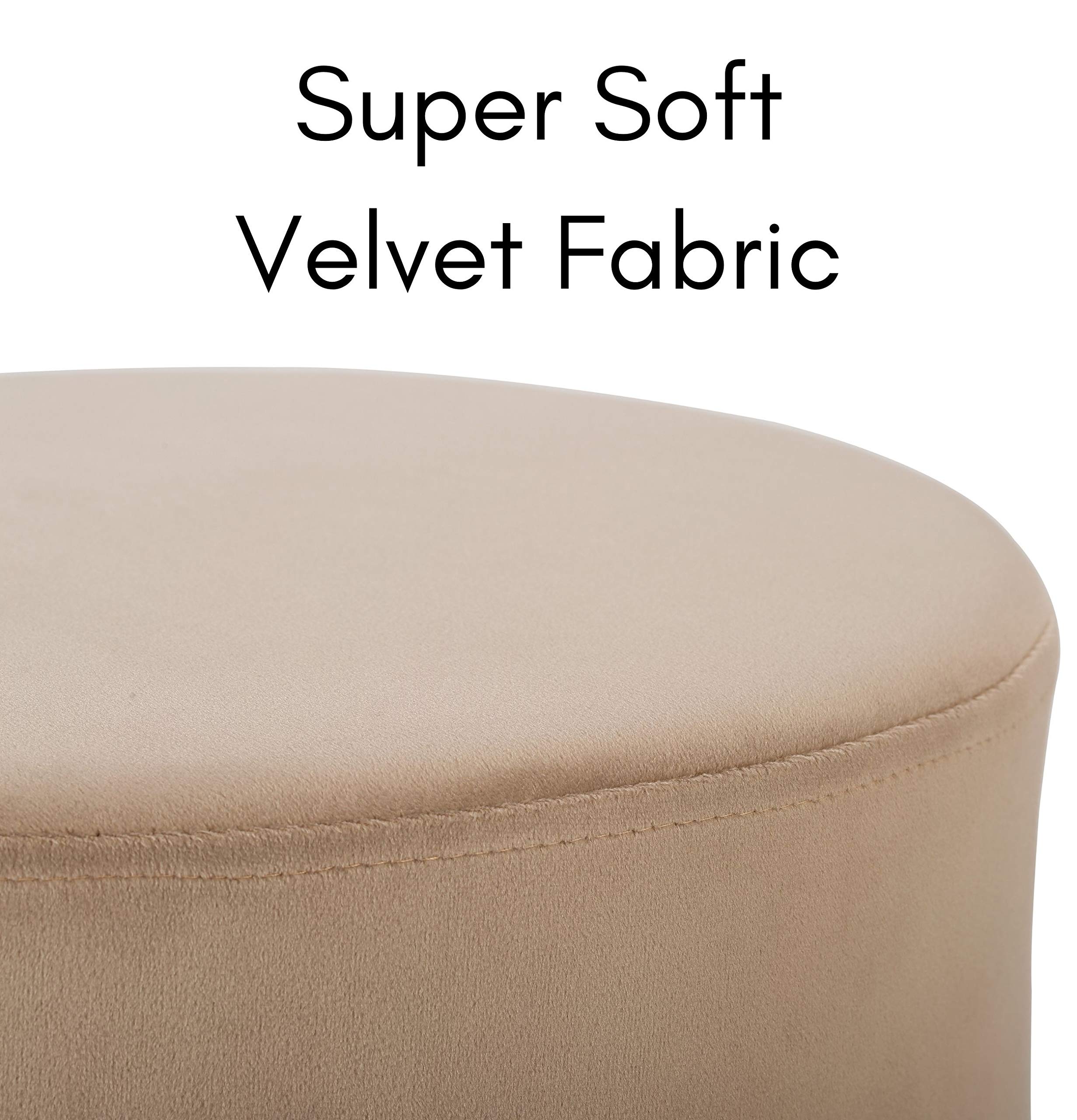 BIRDROCK HOME Round Taupe Velvet Ottoman Foot Stool – Soft Compact Padded Vanity Stool - Great for The Living Room, Bedroom and Kids Room - Small Furniture (Taupe)