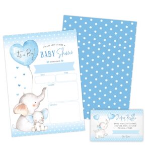 your main event prints boy elephant baby shower invitations, peanut baby shower invites with diaper raffles cards, sprinkle, 20 invites including envelopes