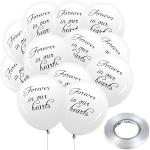 50 pieces white funeral balloons memorial balloons latex balloons with 3 rolls 32 feet balloon ribbons for funeral memorial decoration