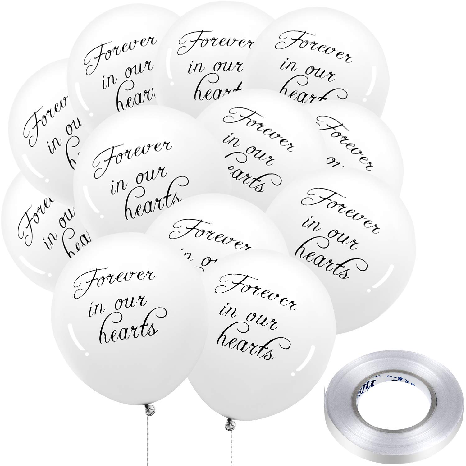 50 Pieces White Funeral Balloons Memorial Balloons Latex Balloons with 3 Rolls 32 Feet Balloon Ribbons for Funeral Memorial Decoration