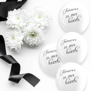 50 Pieces White Funeral Balloons Memorial Balloons Latex Balloons with 3 Rolls 32 Feet Balloon Ribbons for Funeral Memorial Decoration