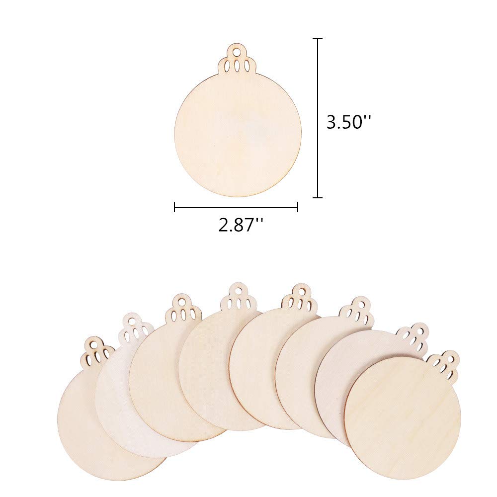 Max Fun 60PCS 3.5" DIY Wooden Christmas Ornaments Unfinished Predrilled Wood Slices Circles for Crafts Round Centerpieces Discs Holiday Hanging Decorations