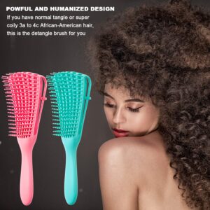 2 Pieces Detangling Brush for Afro America/African Hair Textured 3a to 4c Kinky Wavy/Curly/Coily/Wet/Dry/Oil/Thick/Long Hair, Knots Detangler Easy to Clean (Pink, Green)