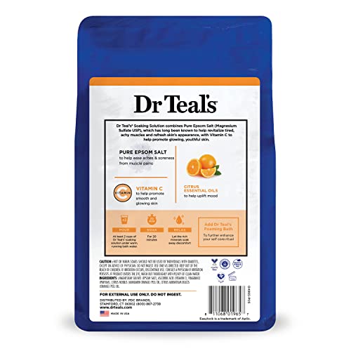 Dr Teal's Salt Soak with Pure Epsom Salt, Glow & Radiance with Vitamin C & Citrus Essential Oils, 3 lbs