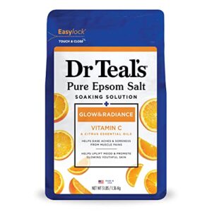 dr teal's salt soak with pure epsom salt, glow & radiance with vitamin c & citrus essential oils, 3 lbs