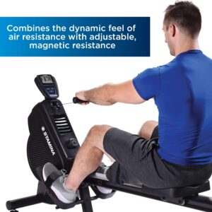 Stamina Dual Air and Magnetic Resistance Rowing Machine w/Fitness Coaching App - 8 Levels Magnetic & Air Resistance, LCD Monitor - Compact Rowing Machines for Home Use