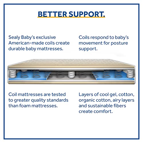 Sealy Posture Haven Orthopedic Antibacterial 2-Stage Dual Firm Waterproof Baby Crib Mattress & Toddler Bed Mattress, Non-Toxic, Air Quality Certified, 182 Premium Coils, Made in USA, 52"x28"