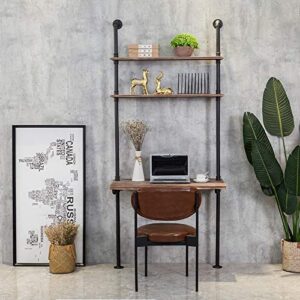 industrial style laptop desk solid wood computer desk storage table with shelves wall shelf bookshelf floating shelves for home office(gray,depth 16in)