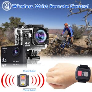 GNOLKEE WiFi Action Camera, 4K 16MP Underwater Camera, 170 Wide-Angle Sports Camera with Remote Control, 2 Batteries, 32GB TF Card, 24 Accessory Installation kit [2024 Upgrade]