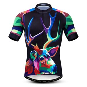 weimostar cycling jersey men short sleeve mtb road mountain bike biking shirt full-zip tops bicycle clothes colorful elk size xl