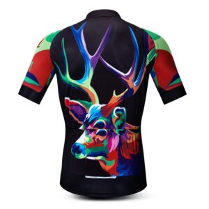 Weimostar Cycling Jersey Men Short Sleeve MTB Road Mountain Bike Biking Shirt Full-Zip Tops Bicycle Clothes Colorful Elk Size XL