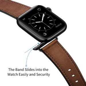 OUHENG Compatible with Apple Watch Band 41mm 40mm 38mm, Genuine Leather Band Replacement Strap Compatible with Apple Watch Series 9/8/7/6/5/4/3/2/1/SE2/SE, Retro Camel Brown Band with Black Adapter