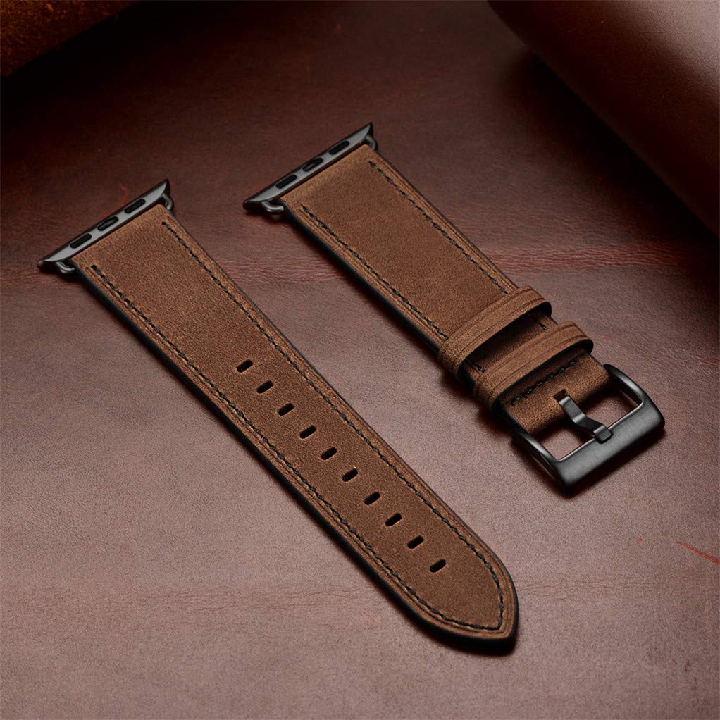 OUHENG Compatible with Apple Watch Band 41mm 40mm 38mm, Genuine Leather Band Replacement Strap Compatible with Apple Watch Series 9/8/7/6/5/4/3/2/1/SE2/SE, Retro Camel Brown Band with Black Adapter