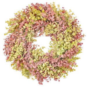 forevercute 17" artificial fall wreaths eucalyptus arrangements front door wall home garden office wedding decor (green red)