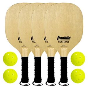 franklin sports wooden pickleball paddle and x-40 pickleball set - includes (4) wooden paddles and (4) pickleballs - usa pickleball approved x-40 balls