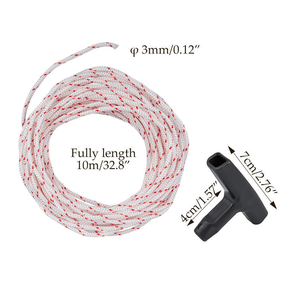 Sonku 2 Pack Recoil Starter Rope 10-Meter(Diameter:3.0mm), Pull Cord with 2 Pack Recoil Starter Handle for Husqvarna Stihl Poulan Lawn Mower Chainsaw/String Trimmer Edger Brush Cutter Engine Parts