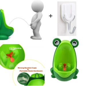 Beetoo Cute Frog Potty Training Urinal for Boys with Hook - Baby Standing Urinal Potty Trainer with Funny Aiming Target - Blackish Green