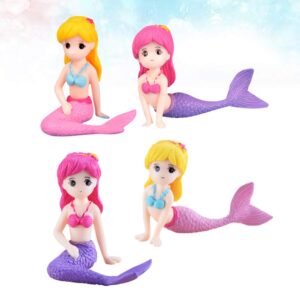 Healifty 4pcs Fairy Garden Miniature Artificial Mermaid Fairy Figurine Micro Landscape Aquarium Decoration Miniature Mermaid Ornaments for Home Fish Tank Decoration