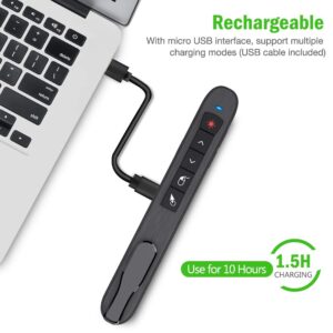 Air Mouse Green Light Presentation Remote Control USB Rechargeable Presentation Clicker Wireless Presenter RF 2.4 GHz Powerpoint Clicker Slide Advancer Changer Mac/Laptop/Computer