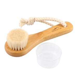 facial cleansing brush, natural horsehair exfoliator face & body brush wooden handle, dry soft brush for smooth radiant skin, lymphatic drainage, unclogging pores, reduce swelling, removing blackhead