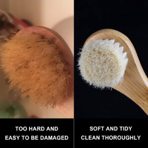 Facial Cleansing Brush, Natural Horsehair Exfoliator Face & Body Brush Wooden Handle, Dry Soft Brush for Smooth Radiant Skin, Lymphatic Drainage, Unclogging Pores, Reduce Swelling, Removing Blackhead