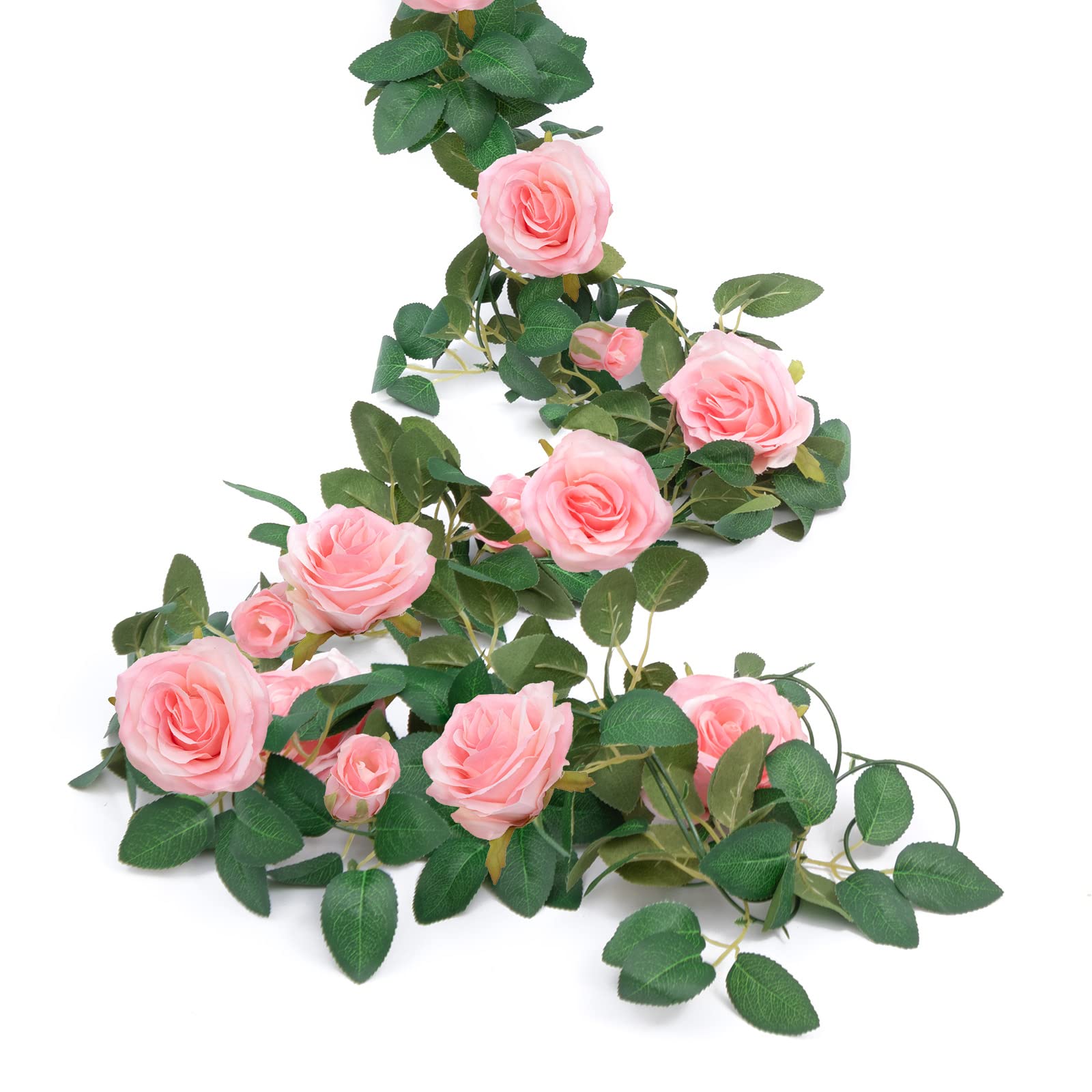 U'Artlines 5 Pack Artificial Pink Rose Vines Floral Garlands Total 32.5 Ft Fake Vine Silk Flower Garland for Indoor Outdoor Home Wedding Arch Garden Wall Decoration