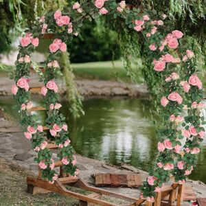 U'Artlines 5 Pack Artificial Pink Rose Vines Floral Garlands Total 32.5 Ft Fake Vine Silk Flower Garland for Indoor Outdoor Home Wedding Arch Garden Wall Decoration