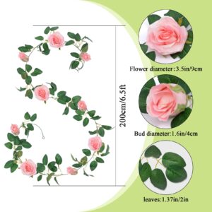 U'Artlines 5 Pack Artificial Pink Rose Vines Floral Garlands Total 32.5 Ft Fake Vine Silk Flower Garland for Indoor Outdoor Home Wedding Arch Garden Wall Decoration