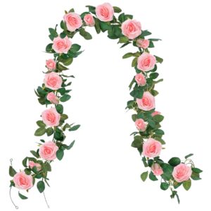 U'Artlines 5 Pack Artificial Pink Rose Vines Floral Garlands Total 32.5 Ft Fake Vine Silk Flower Garland for Indoor Outdoor Home Wedding Arch Garden Wall Decoration