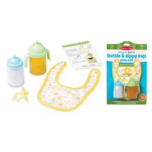 melissa & doug mine to love bottle & sippy cup play set – “disappearing” liquid, bib, pacifier, activity card