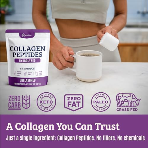 Collagen Peptides for Women & Men. Best Collagen Powder Unflavored, Hydrolyzed, Quick Dissolve, Bovine, Grass Fed, for Weight Loss, Hair Growth, Skin, Joints, Nails. Colágeno En Polvo Para Mujer